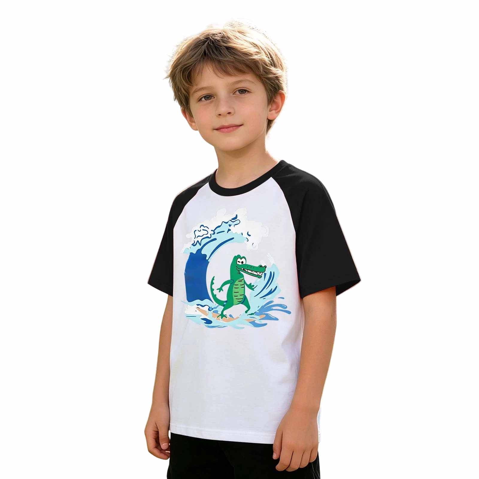 KHONTS Boys Kids Funny Color Blocking T Shirts Graphic Printed Crew ...