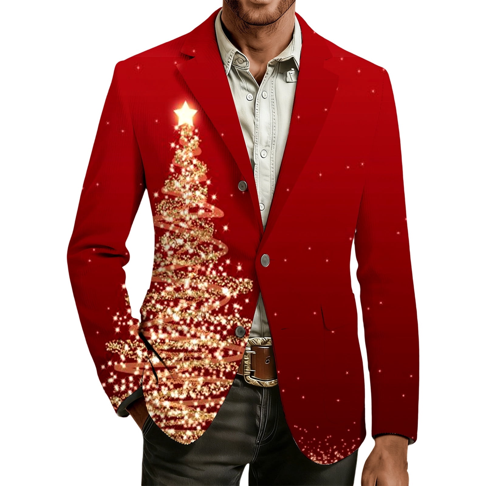 KHONTS Christmas Blazer Men Vintage Corduroy Xmas Graphic Suit Jackets ...