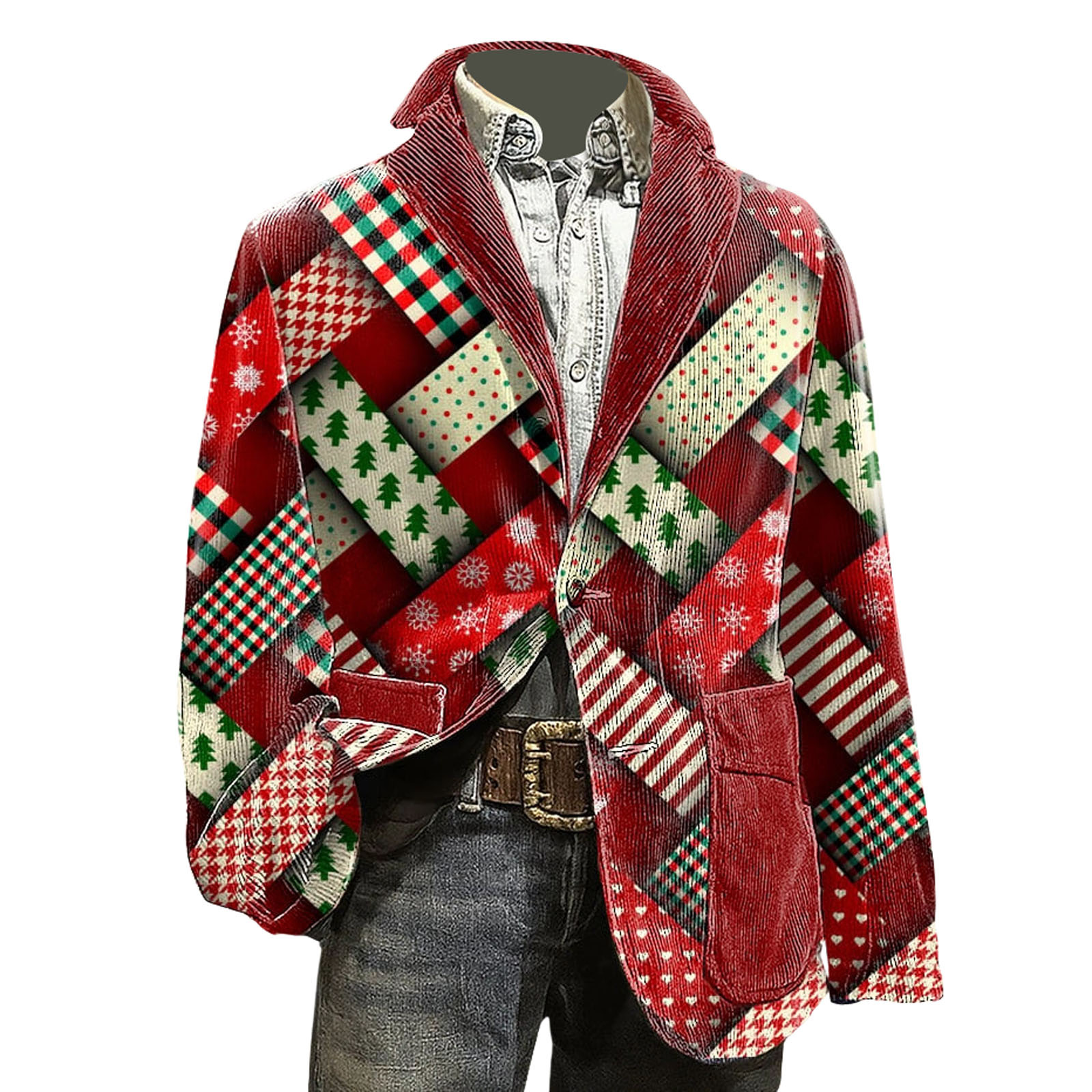 KHONTS Christmas Blazer for Men Corduroy Xmas Graphic Suit Jackets ...
