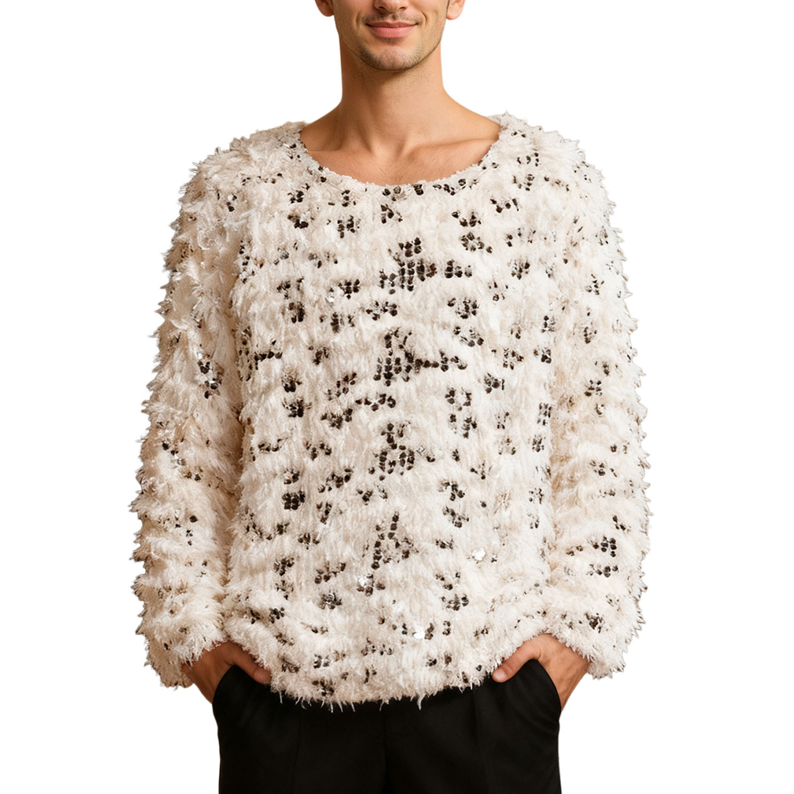 KHONTS Men's Carnival Sequin Sweater Sparkly Glitter Feather Long ...