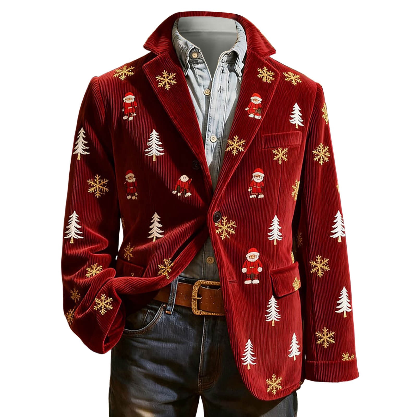 KHONTS Men's Christmas Blazer Vintage Corduroy Jacket Funny Xmas ...