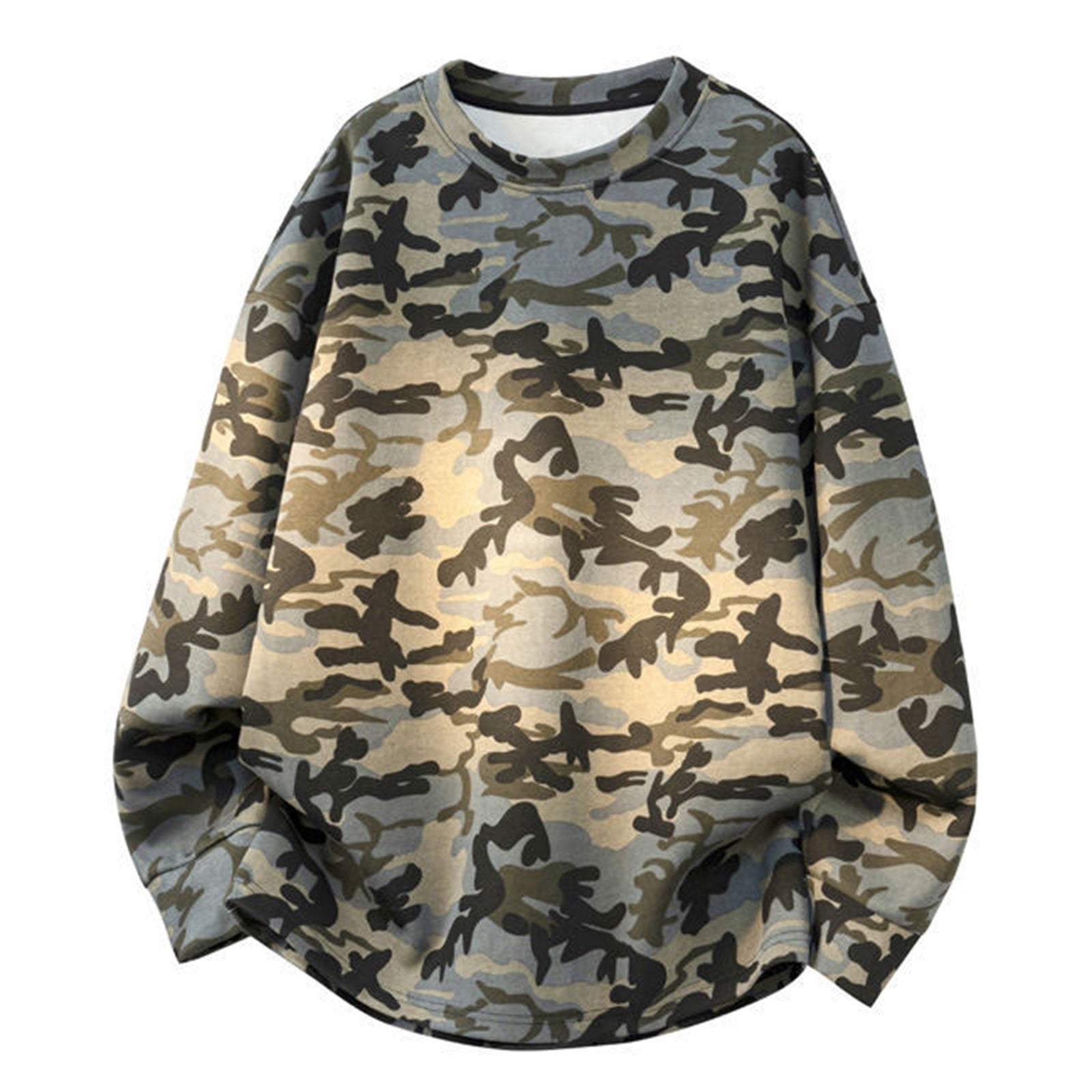 KHONTS Men’s Crewneck Camo Sweatshirt Casual Pullover Tops Long Sleeve ...