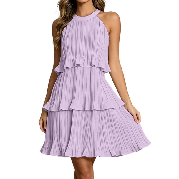 KHONTS Women's Summer Halter Cocktail Dresses Sleeveless Ruffle Tiered ...
