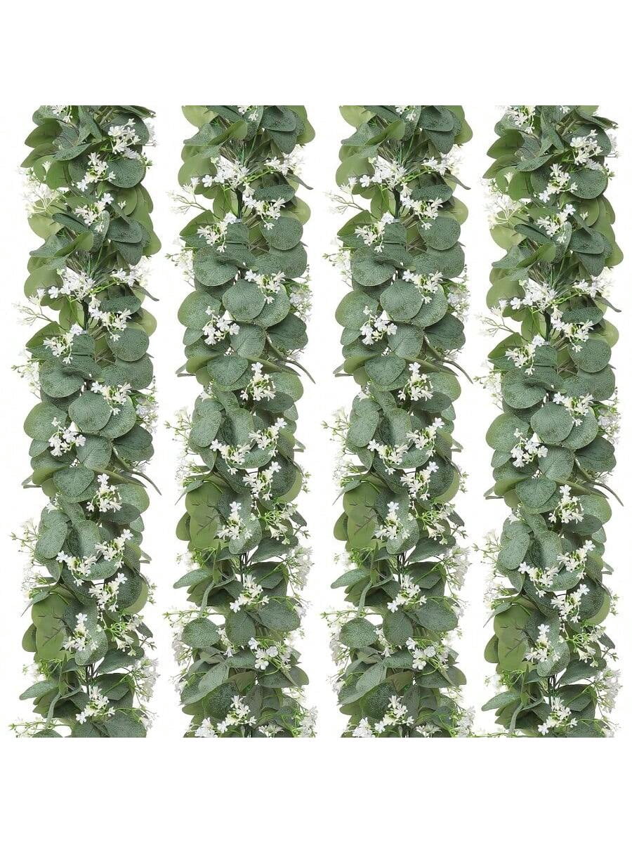 KHOYIME Eucalyptus Garland With White Flowers 4 Packs 5.9Ft Artificial ...