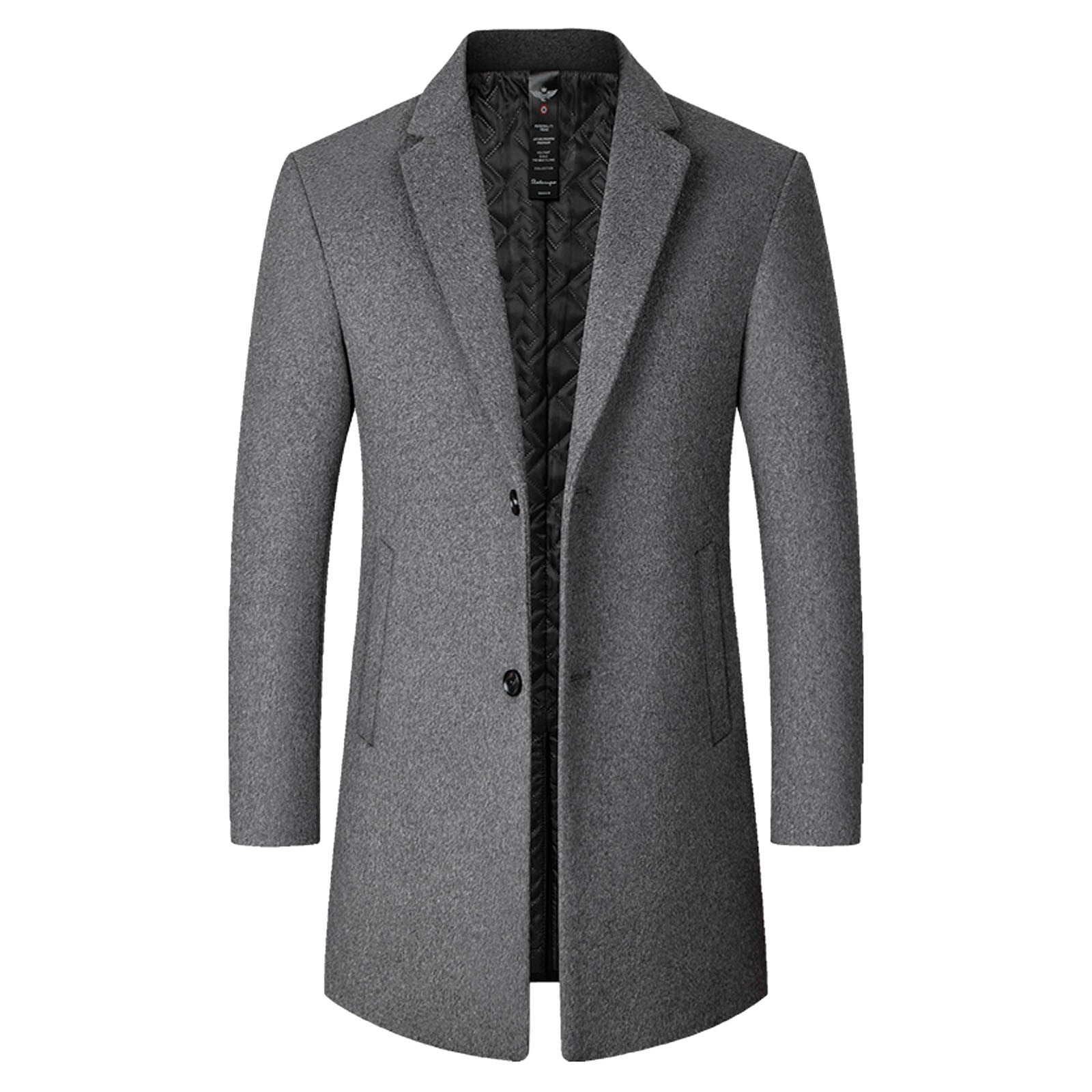 KI-8jcuD Mens Winter Casual Fashion Coat Mid Length Smooth Lapel Woolen ...