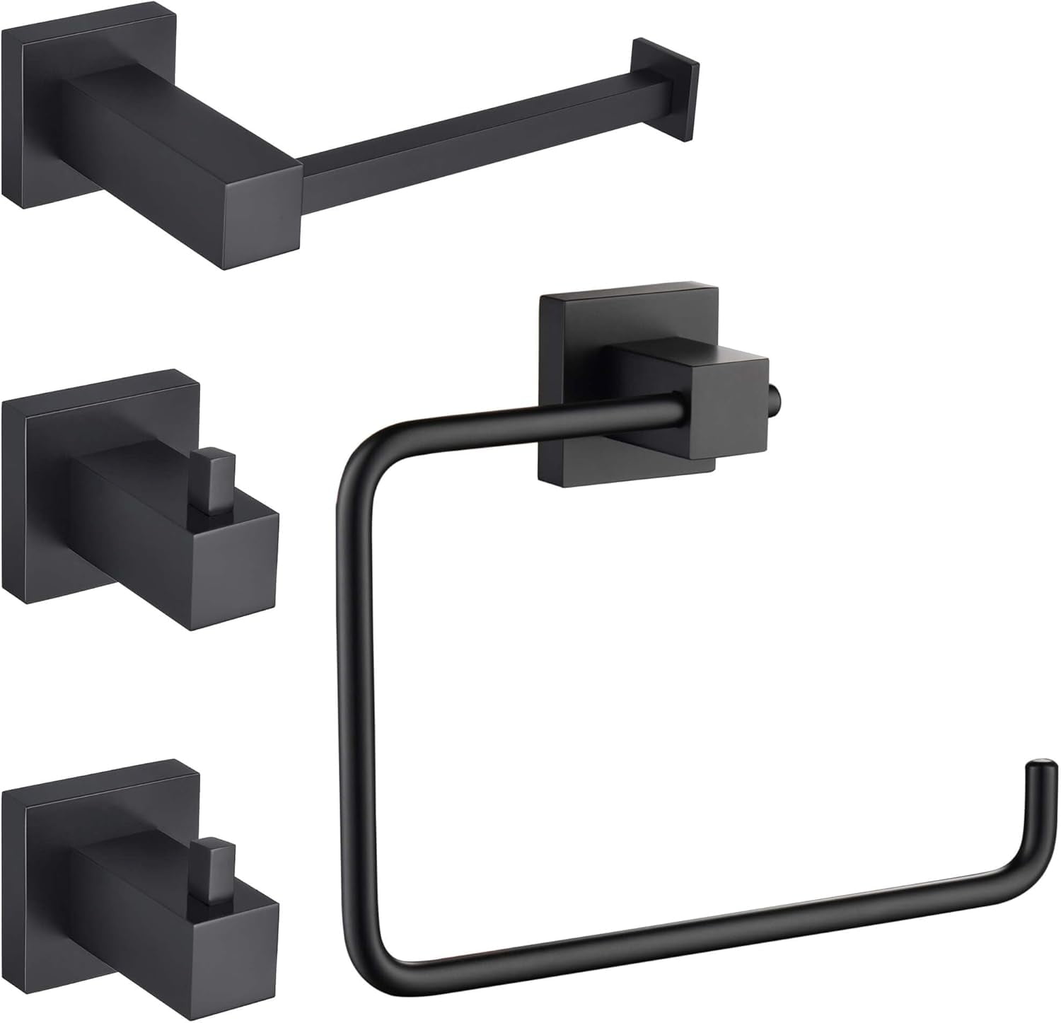 KIBI Cube 4-Piece Matte Black Bathroom Hardware Set | Includes Towel ...