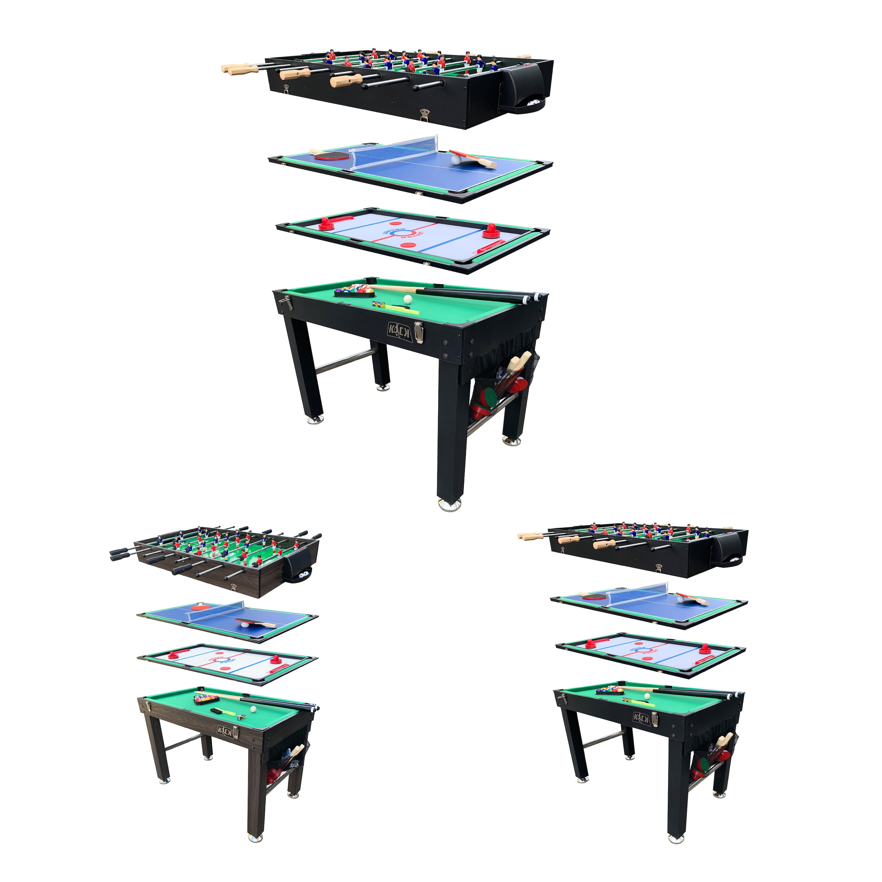 KICK Quad 48″ 4-in-1 Multi Game Table (Black) - Combo Game Table Set - Foosball, Billiards/Pool ...