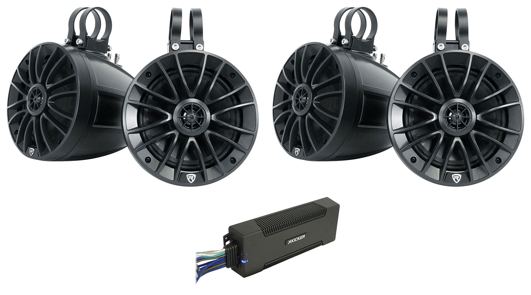 KICKER 48PXA10005 1000w 5-Channel Amplifier+(4) Tower Speakers For ATV ...