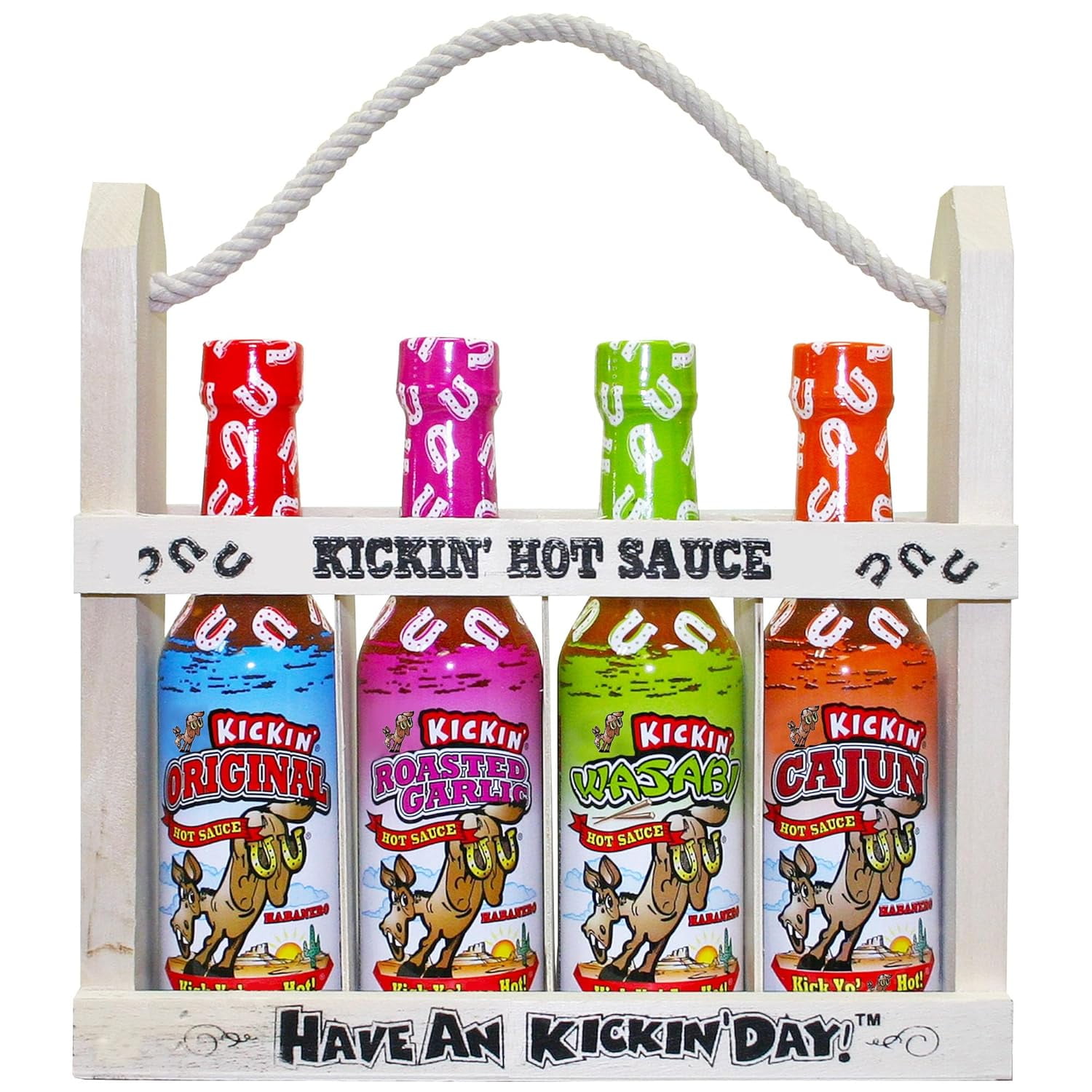 KICKIN' Premium Hot Sauce Bottles Gourmet Gift Set with Wooden Bottle ...