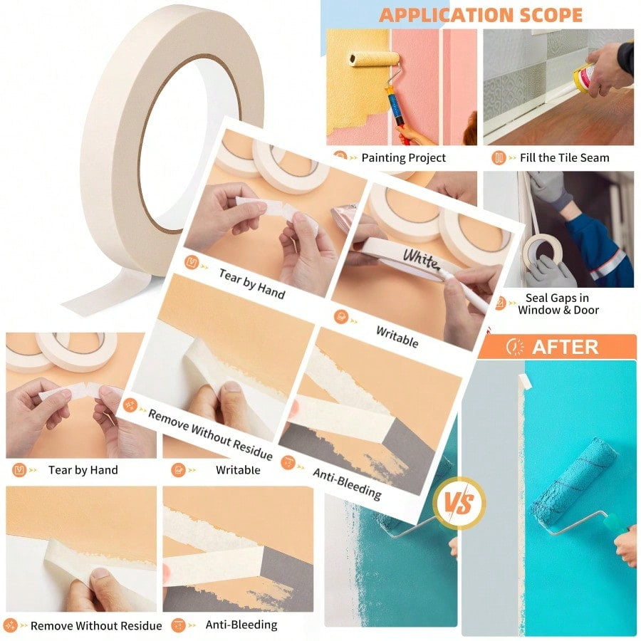 KICNIC Painter Tape White Masking Tape 0.7 Inch x 60 Yard 1 Roll Paper ...