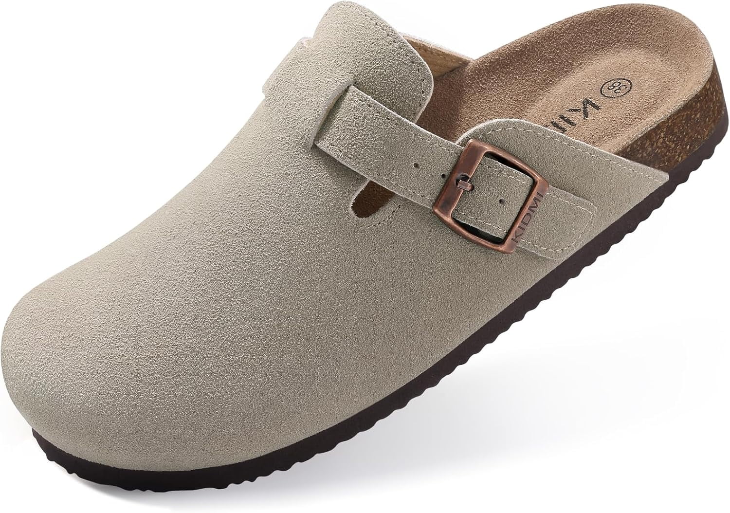 KIDMI Women's Suede Clogs Leather Mules Cork Footbed Sandals Potato ...