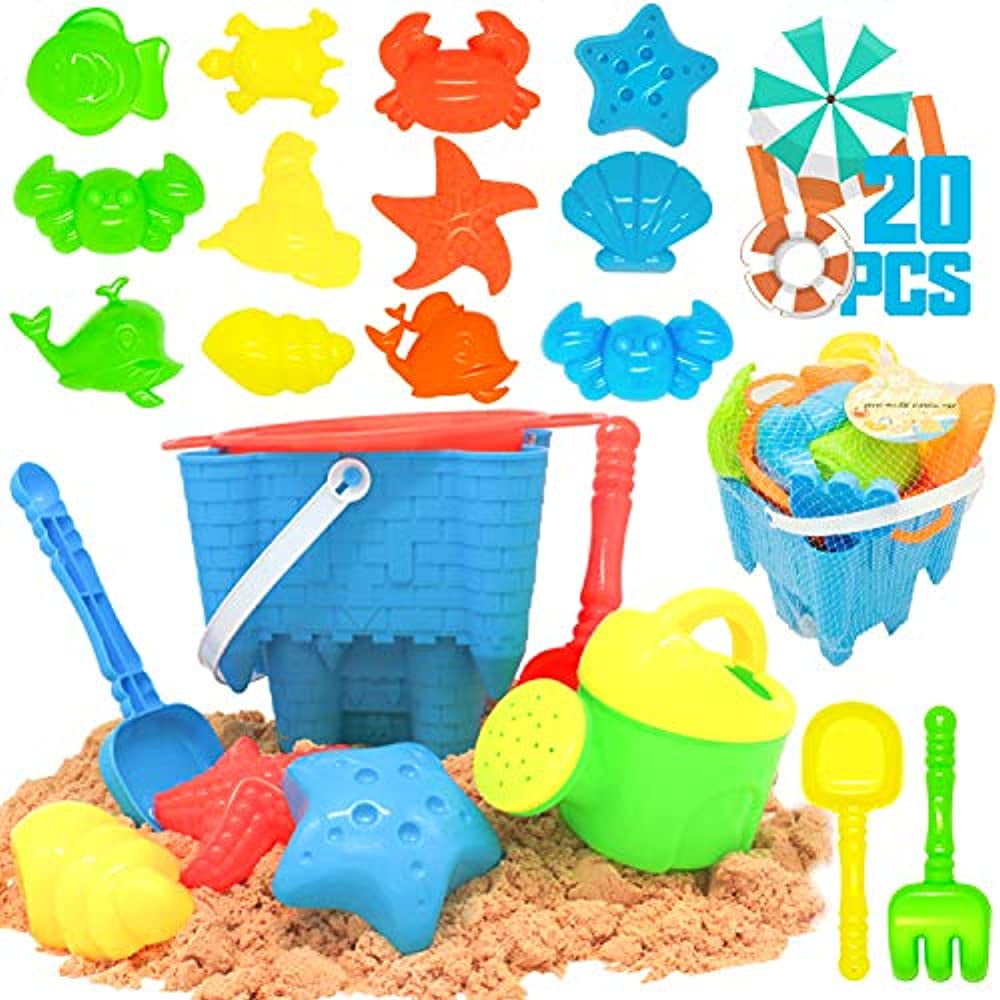 KIDPAR 20 Pcs Beach Sand Toys Set for Kids,Includes Mesh Bag,Castle ...