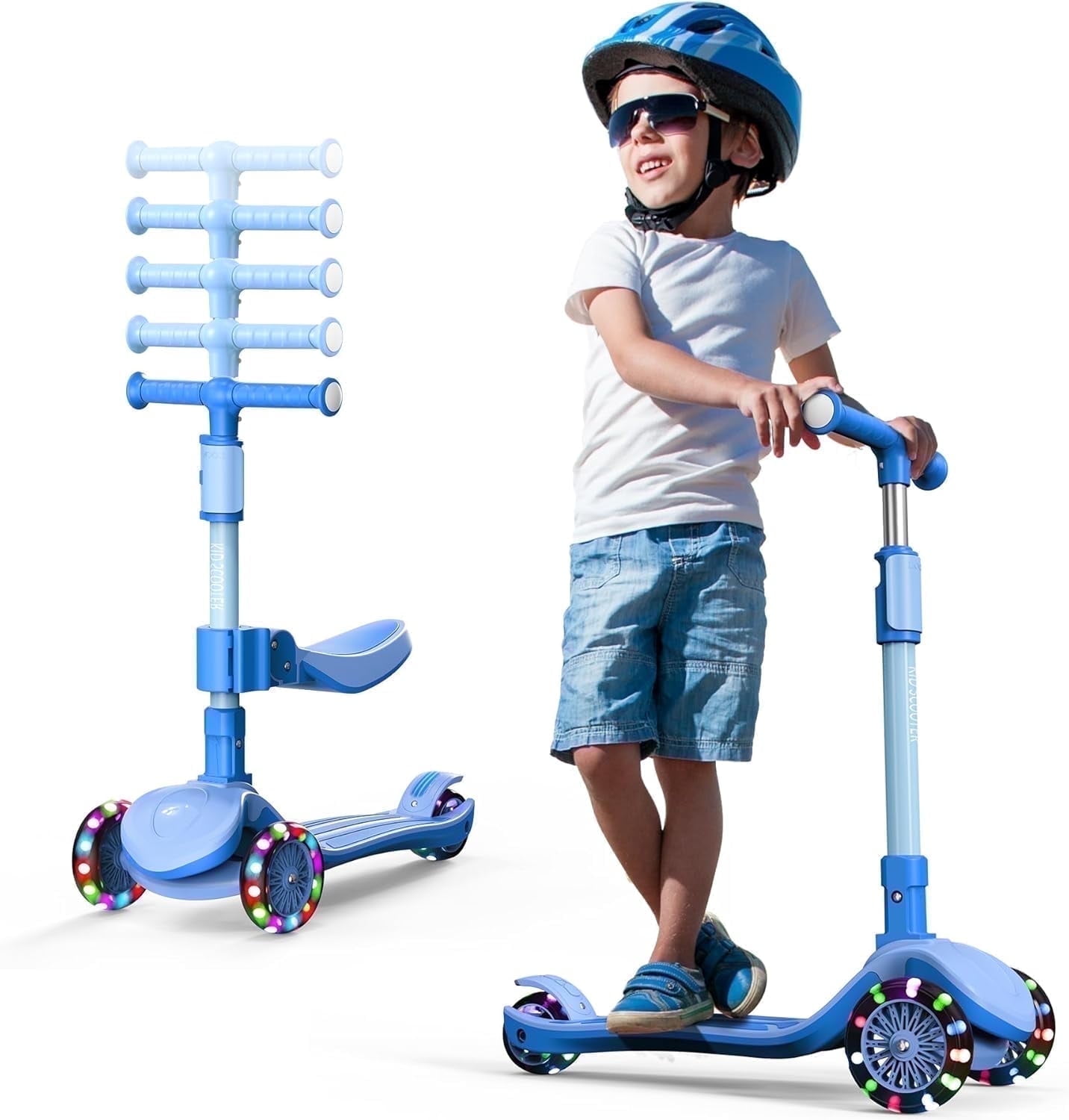 KIDSCOTER Kid's 2-in-1 Adjustable Kick Scooter w/ Seat, LED Wheels ...