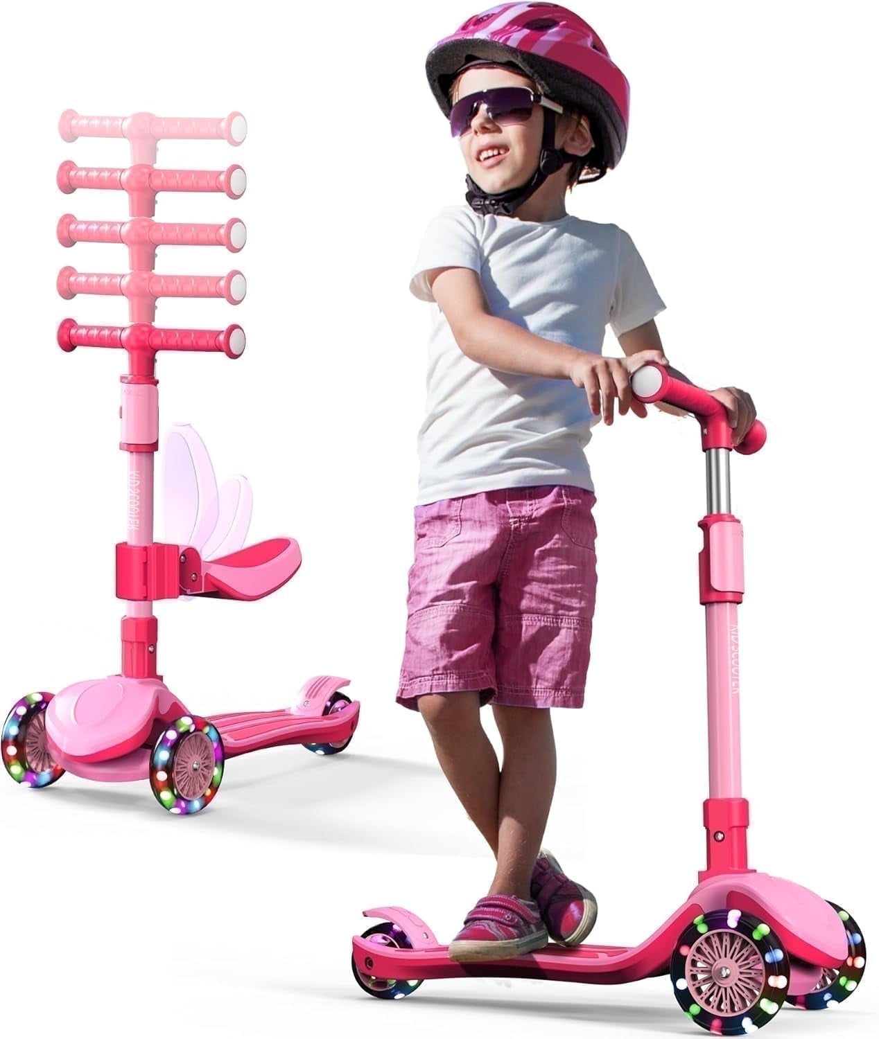 Kidscoter 2-in-1 Adjustable Kick Scooter w/ Seat, LED Wheels, Ages 3-12 ...
