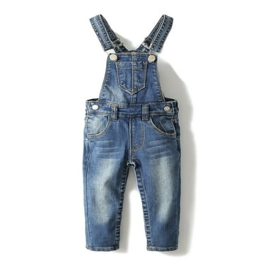 KIDSCOOL SPACE Girls Denim overalls, Deep Blue,, Bibs Washed Stretchy ...