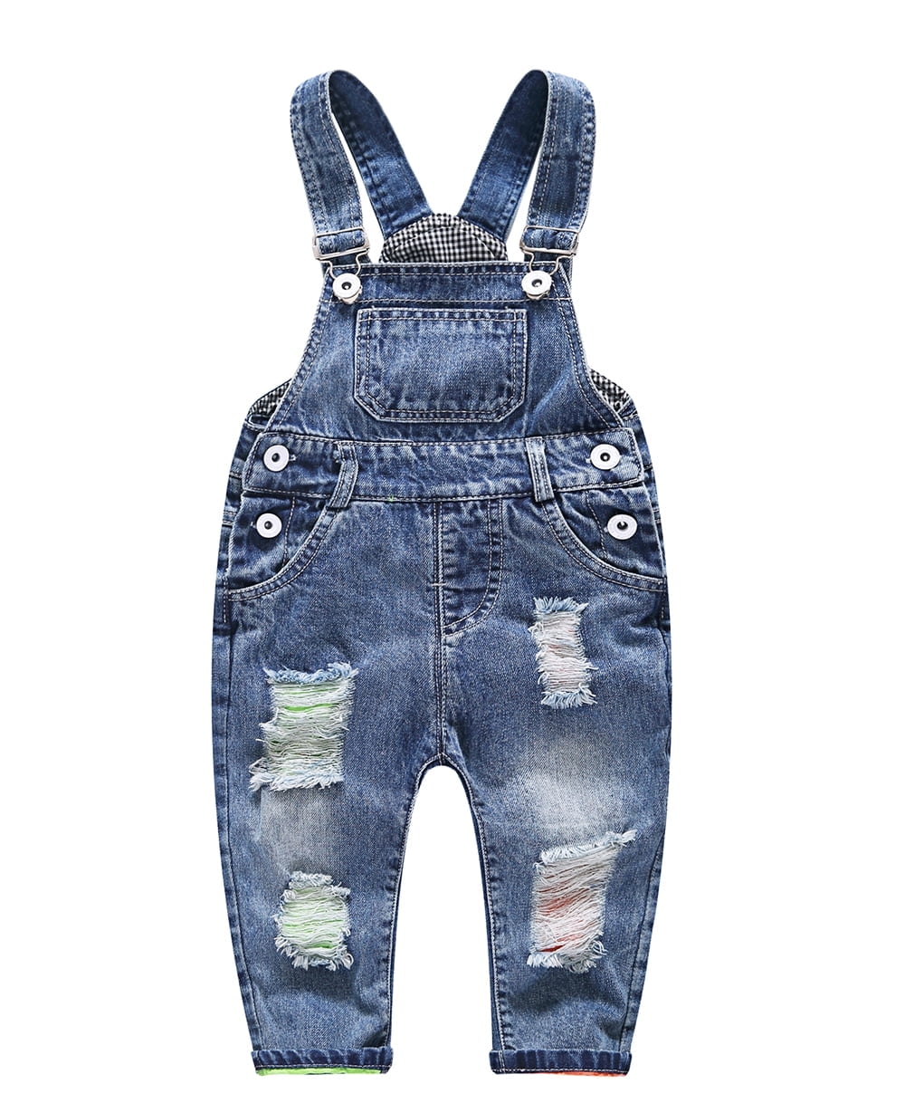 KIDSCOOL SPACE Baby Boy Girl Ripped Denim Cute Workwear Jean Overalls ...