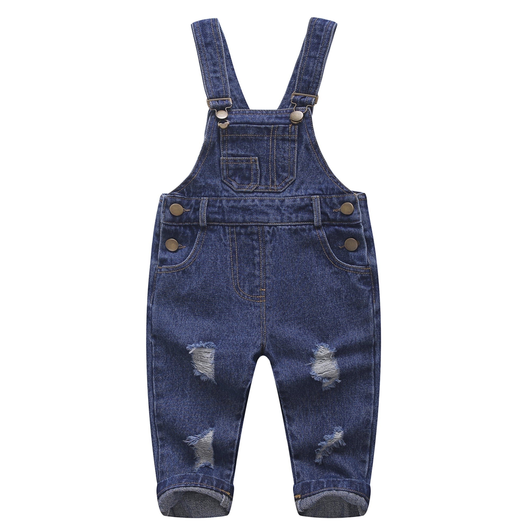 KIDSCOOL SPACE Baby Boy Girl Ripped Denim Cute Workwear Jean Overalls ...