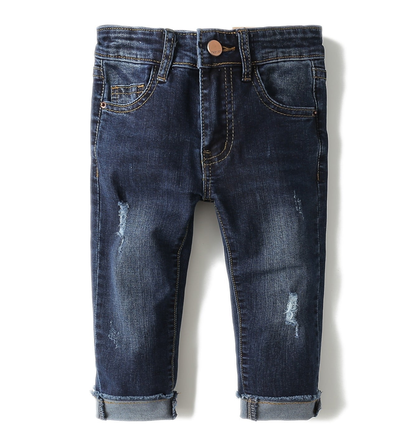 KIDSCOOL SPACE Baby Elastic Waist Ripped Denim Jeans, Stonewashed ...