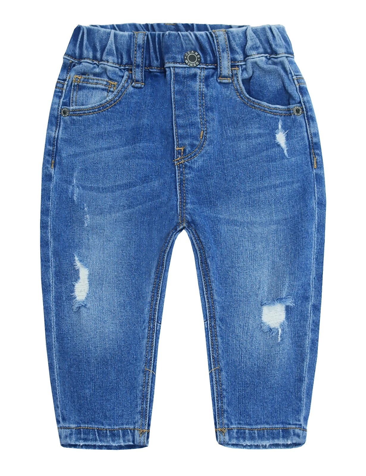 KIDSCOOL SPACE Baby Girl Boy Jeans,Little Kid Elastic Band Ripped Fold ...