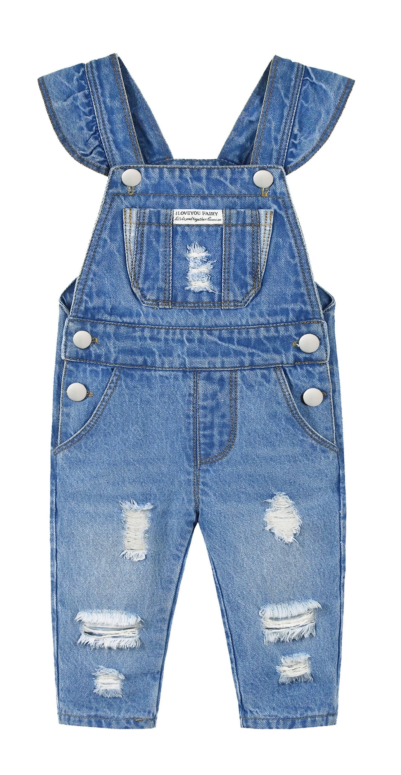 KIDSCOOL SPACE Baby Girl Letter Ruffled Jeans Overalls,6-12 Months ...