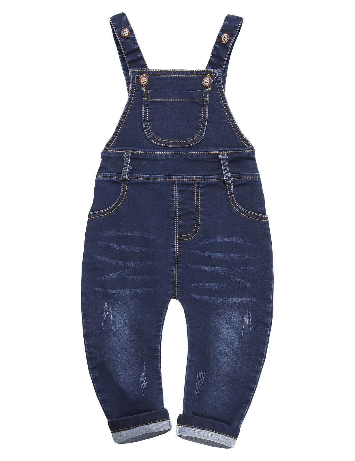 KIDSCOOL SPACE Baby & Toddler Denim Overalls, Water Washed Ripped Jeans ...