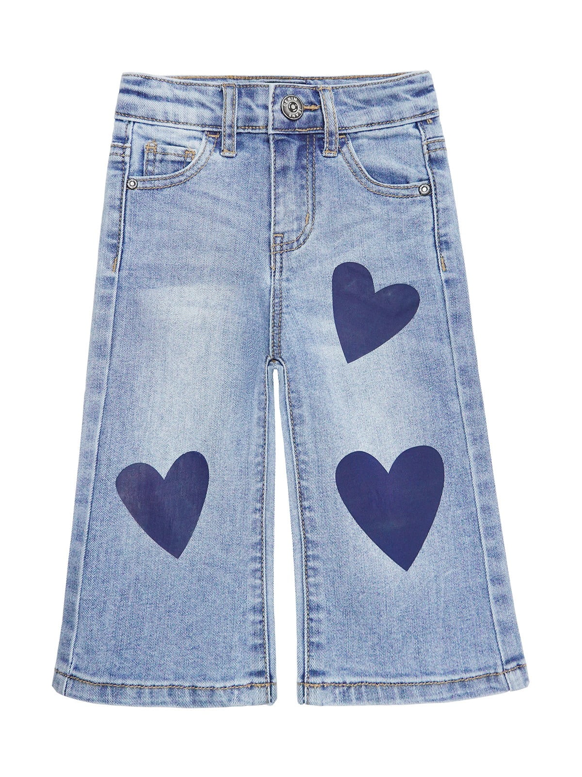 KIDSCOOL SPACE Baby Little Girl Jeans, Heart Printed Wide Leg Flared ...