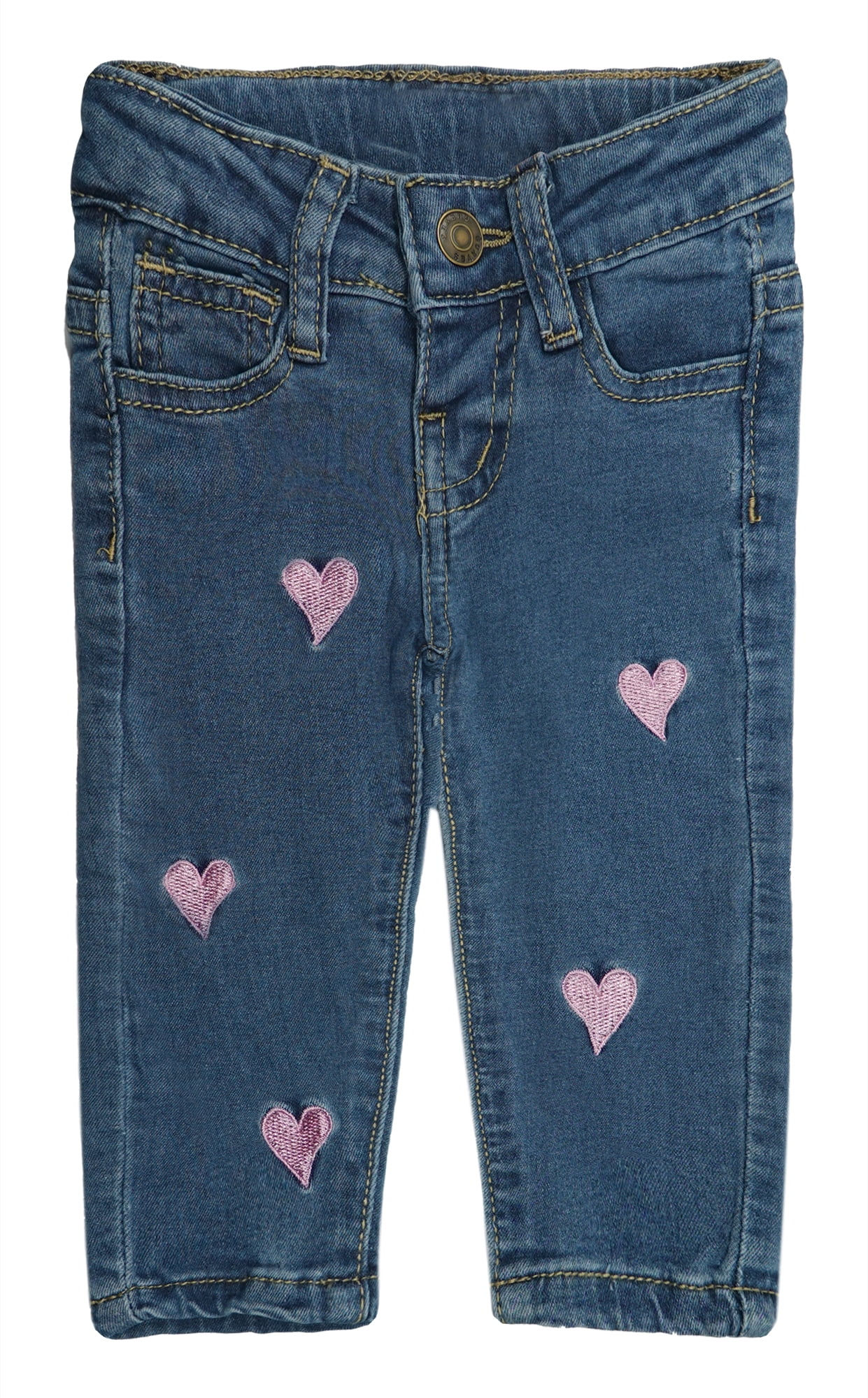 KIDSCOOL SPACE Baby Little Girls Jeans,Pink Heart Shapped Embroidered ...