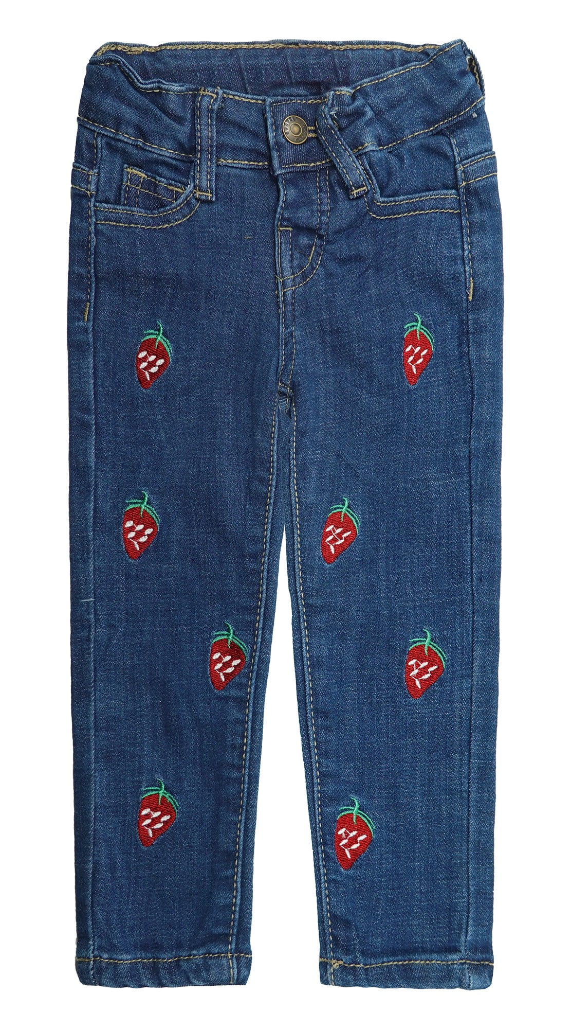 KIDSCOOL SPACE Baby Little Girls Jeans,Strawberry Embroidered Strechy ...