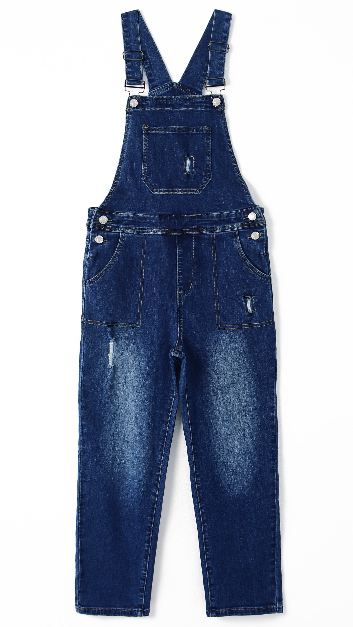 KIDSCOOL SPACE Little Youth Denim Overalls, Ripped Holes, Elastic Band ...