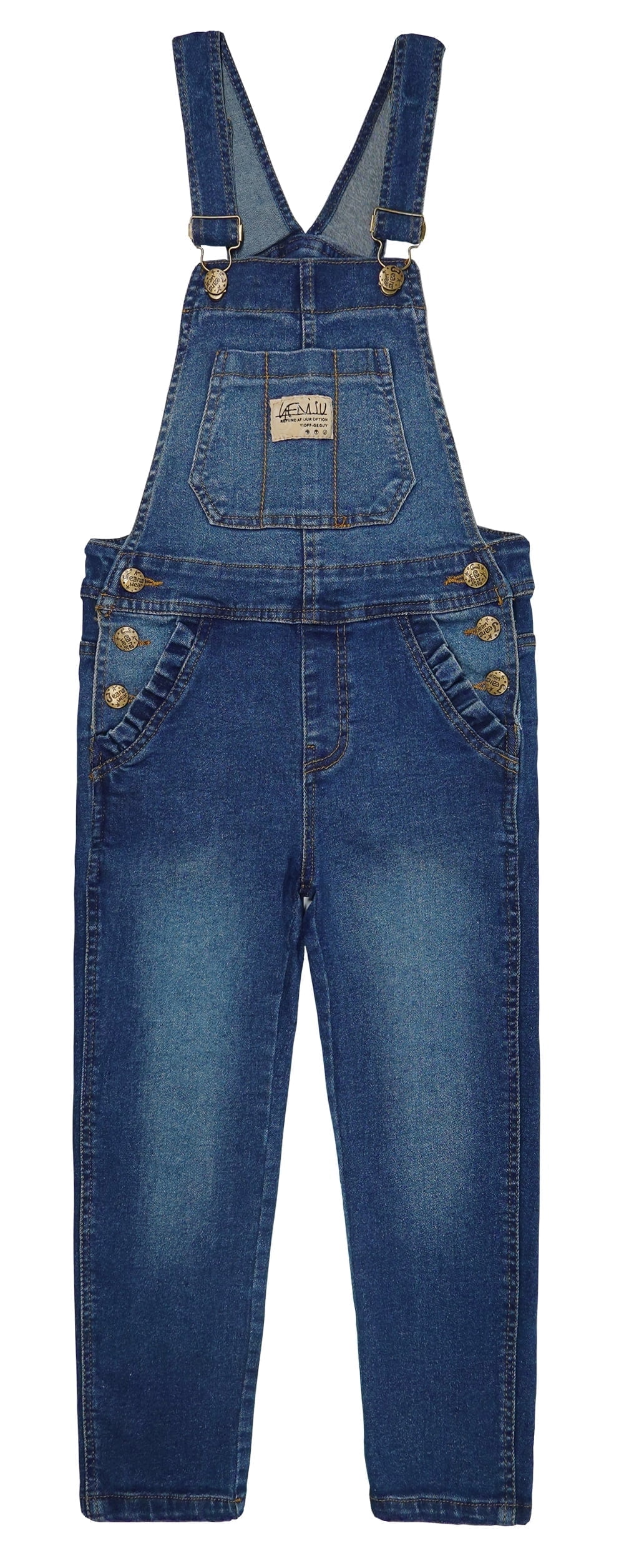 KIDSCOOL SPACE Big Girls Jeans Overalls,3 Buttons Elastic Band Inside ...