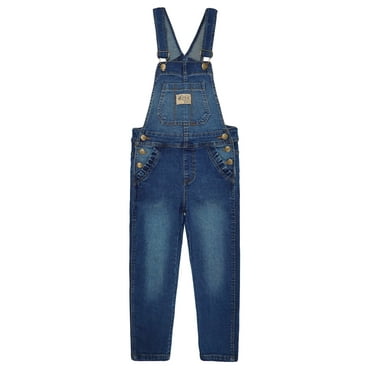 KIDSCOOL SPACE Girls Denim overalls, Deep Blue,, Bibs Washed Stretchy ...