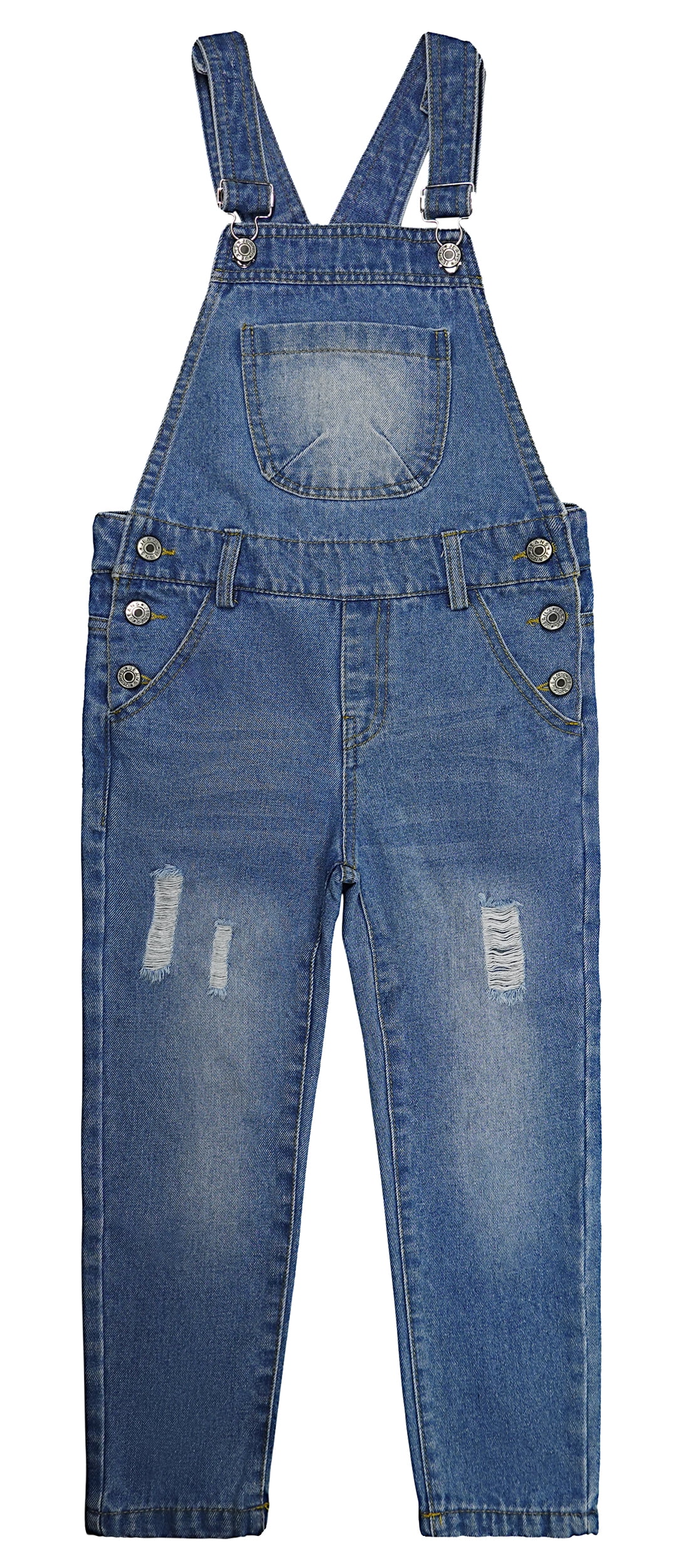 KIDSCOOL SPACE Big Girls Jeans Overalls,3 Buttons Ripped Elastic Band ...