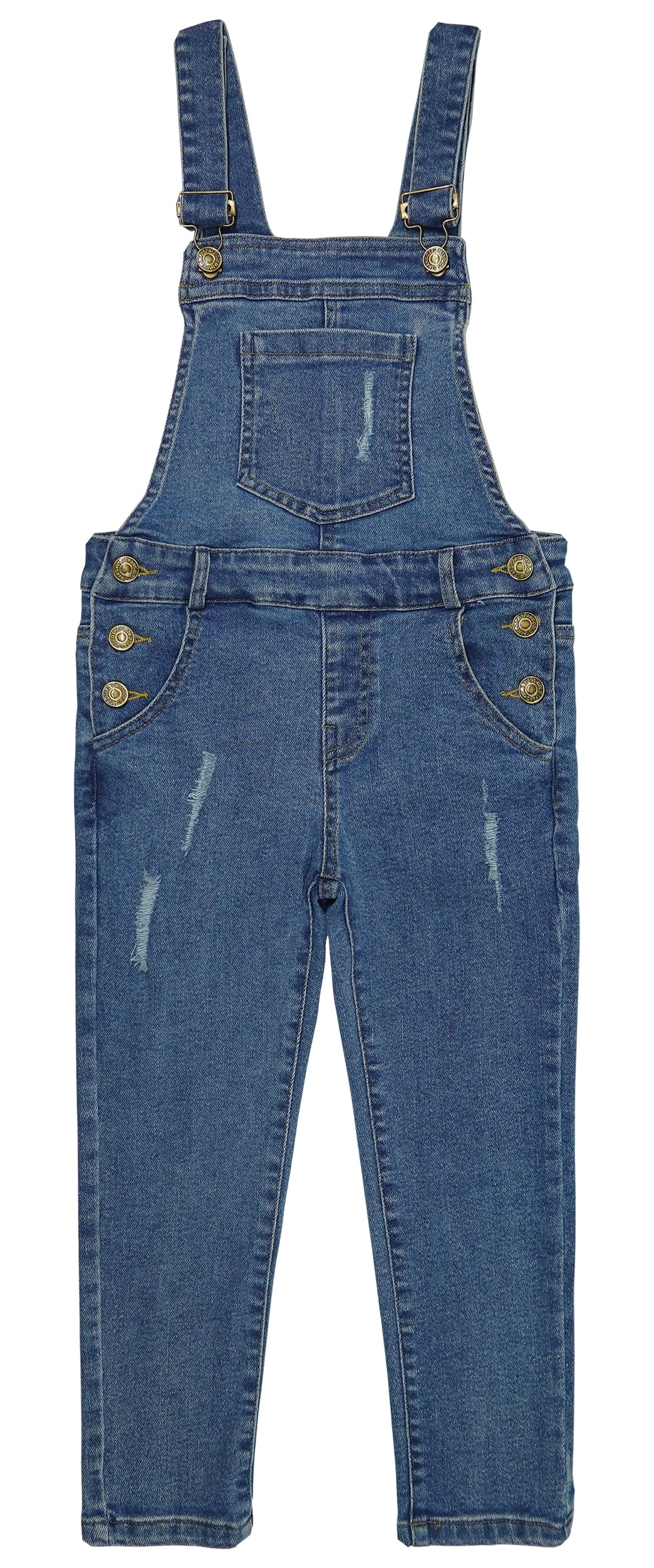KIDSCOOL SPACE Big Girls Jeans Overalls,Ripped Big Bib Elastic Band ...