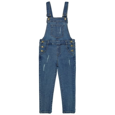 Rolanko Girls Overalls Denim Bib Distressed Jumpsuit Kids Blue Baggy ...