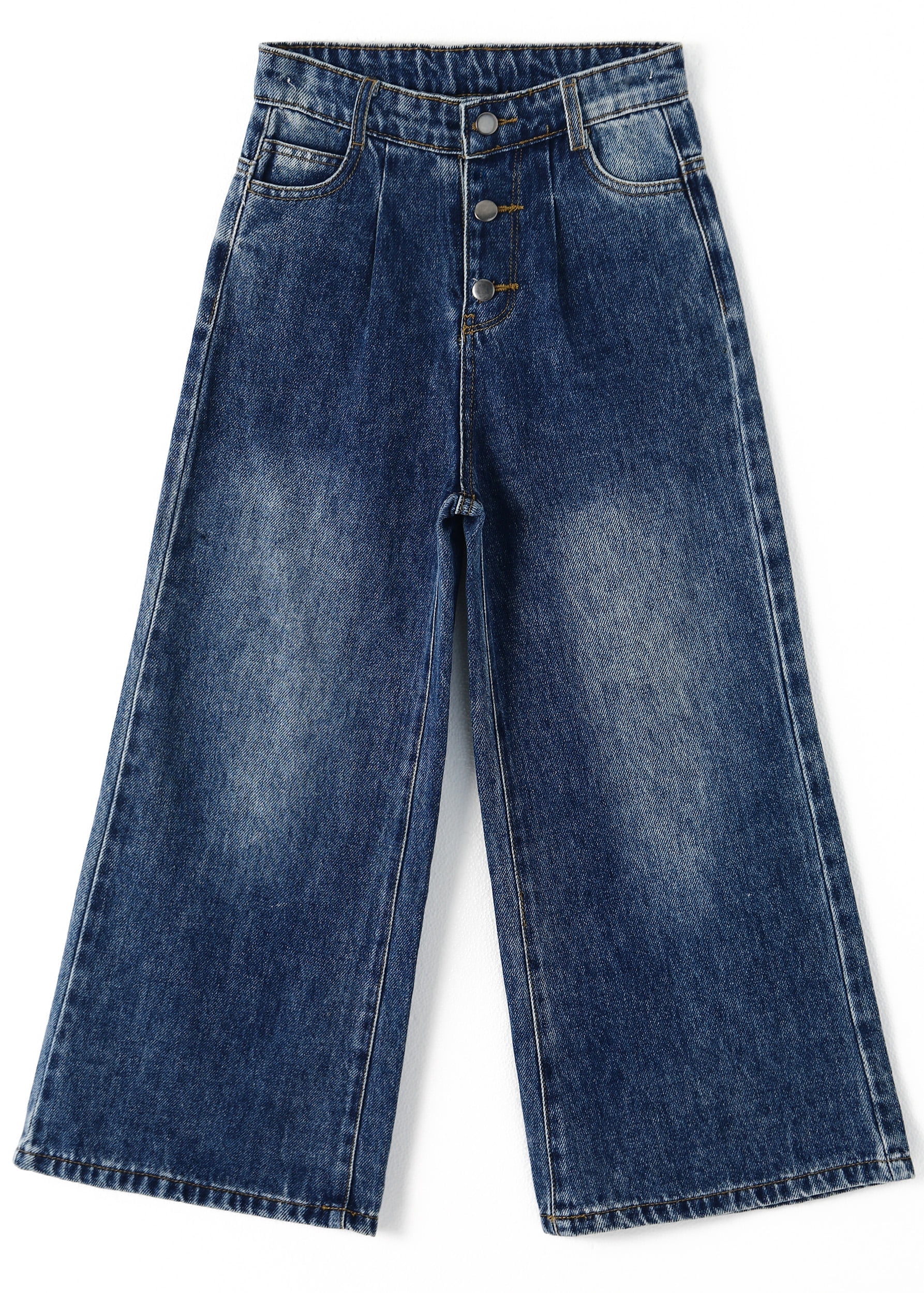 KIDSCOOL SPACE Big Girls' Wide-leg Jeans,3 Buttons Front Elastic Band ...