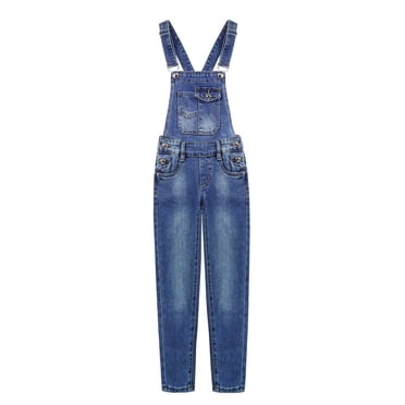 KIDSCOOL SPACE Girls Denim overalls, Deep Blue,, Bibs Washed Stretchy ...