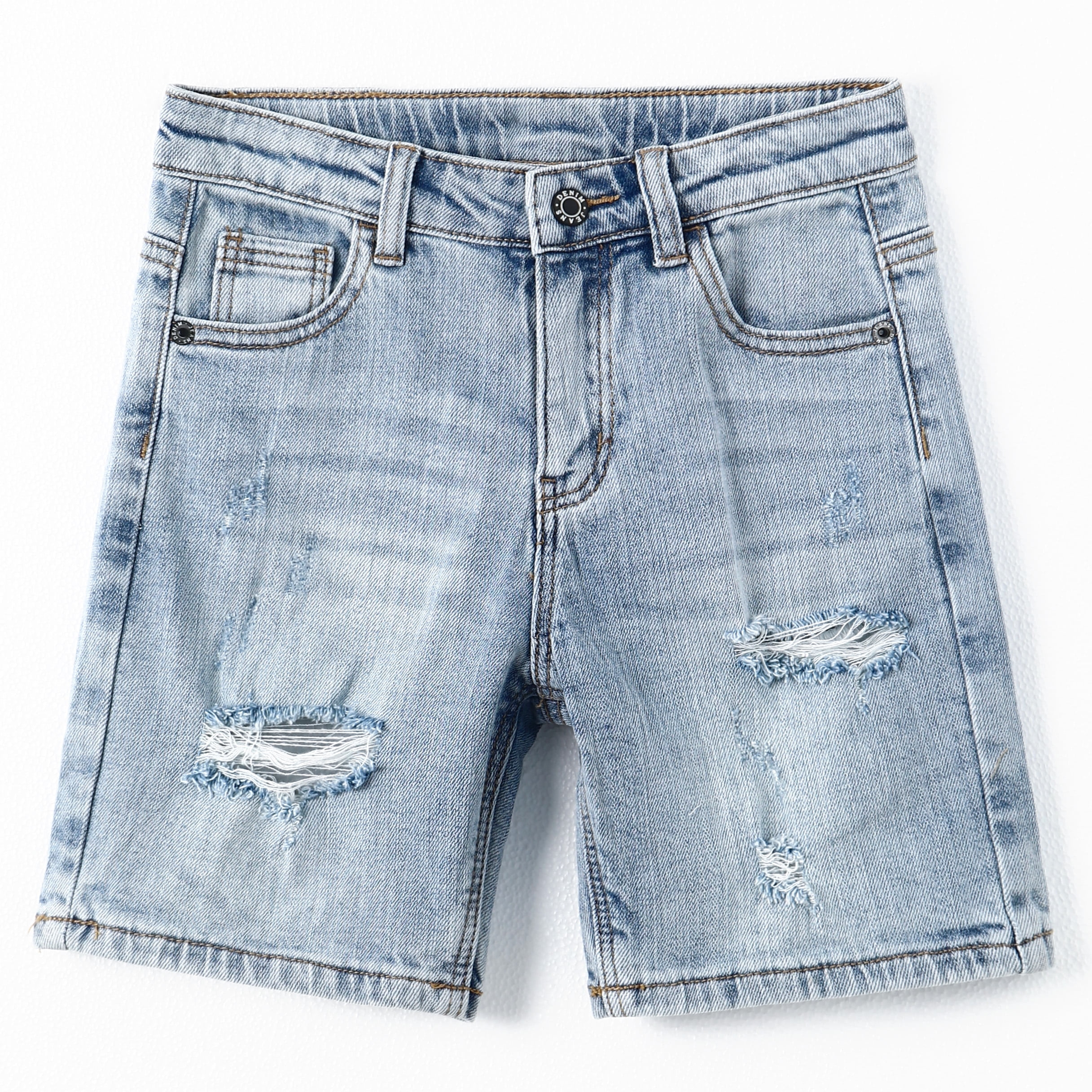 KIDSCOOL SPACE Boys Summer Denim Shorts, Ripped Holes Soft Elastic Band ...