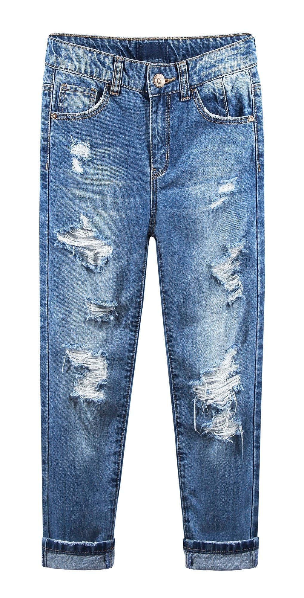 KIDSCOOL SPACE Girls/Boys Frayed Edge Elastic Band Inside Washed Ripped ...