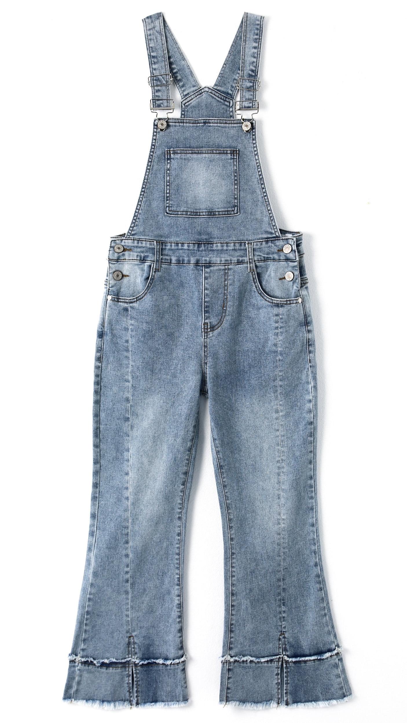 KIDSCOOL SPACE Girls Denim Overalls,2 Layers Raw Edge Hem Squared ...