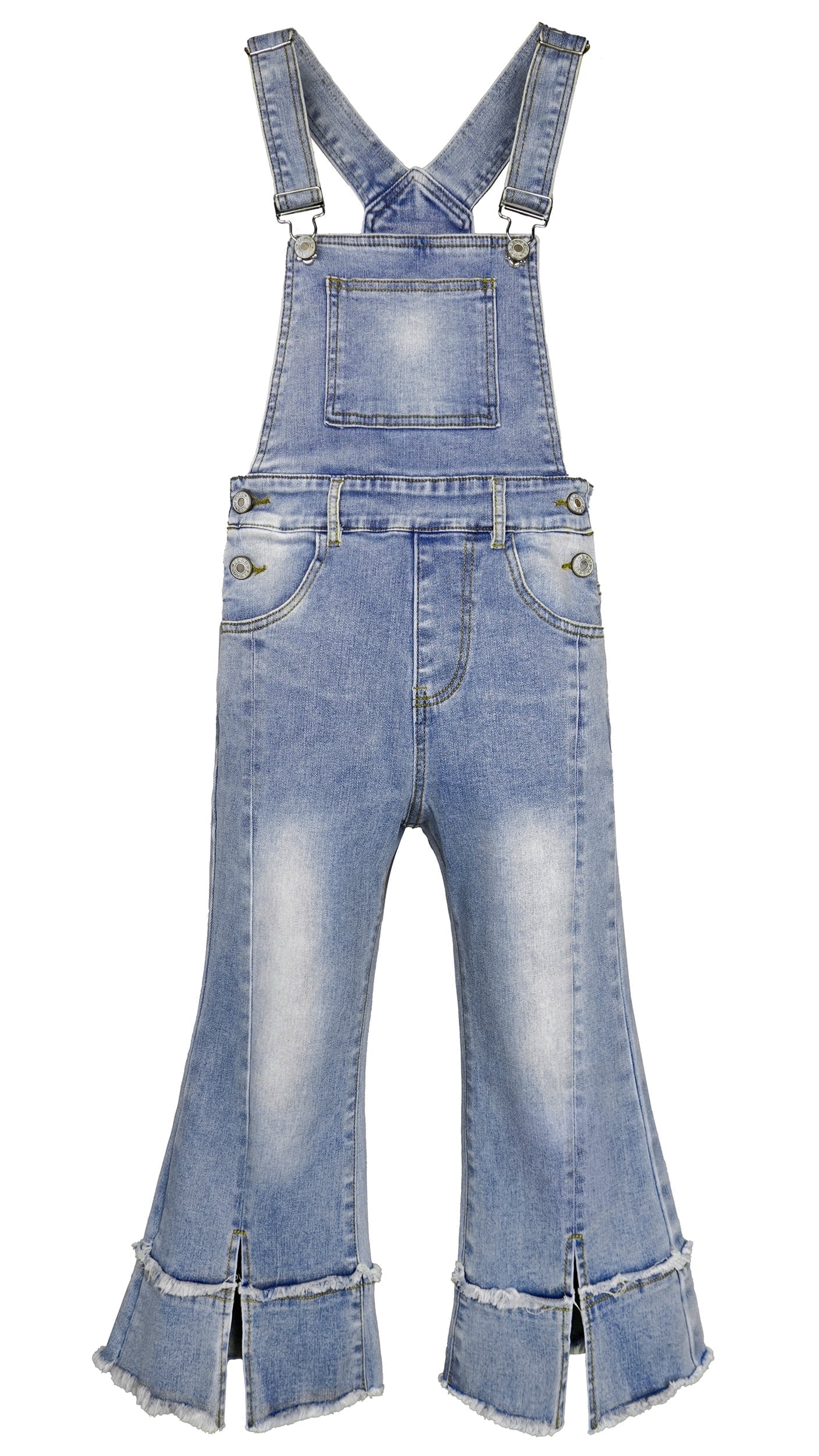 KIDSCOOL SPACE Girls Denim Overalls,2 Layers Raw Edge Hem Squared ...