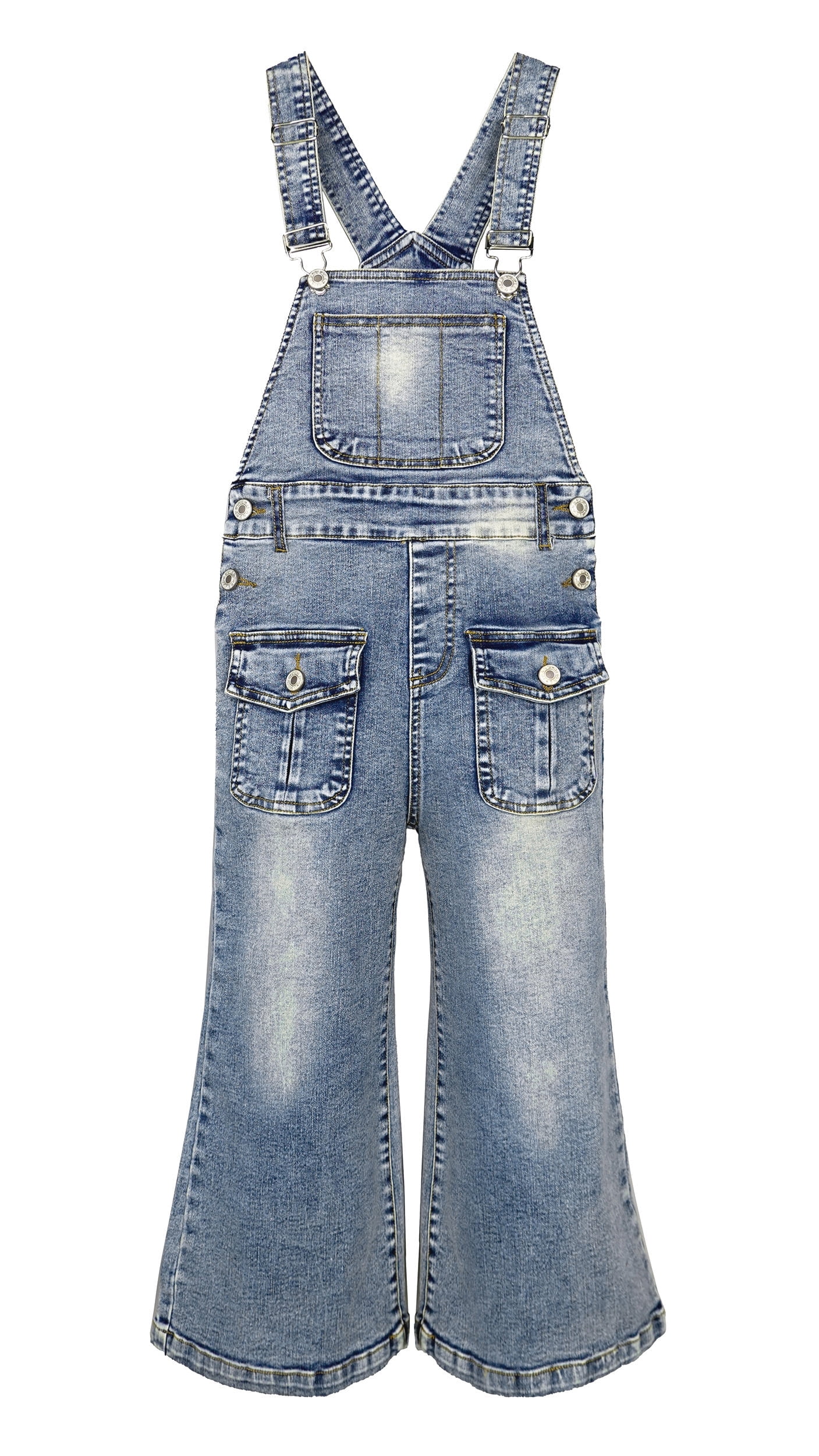 KIDSCOOL SPACE Girls Denim Overalls, 3-D Exposed External Pockets Jean ...