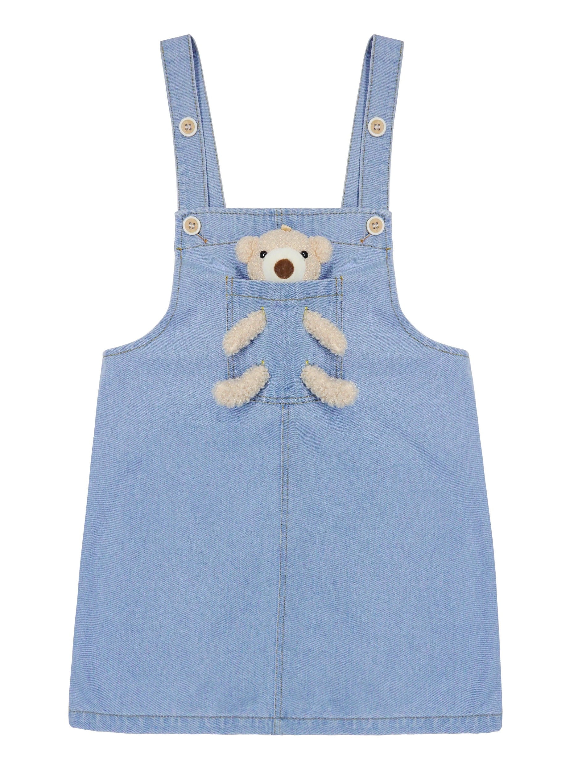 KIDSCOOL SPACE Girls Denim Overalls Dress,Cute Bear Simple Design ...