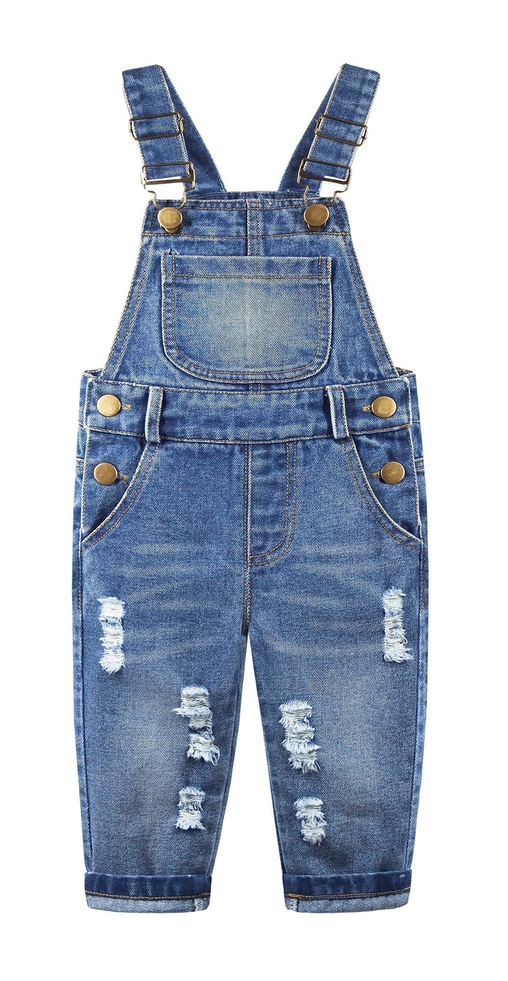 KIDSCOOL SPACE Girls Denim Overalls, Elastic Waistband Inside Washed ...