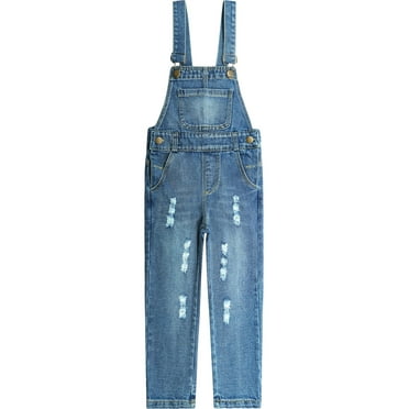KIDSCOOL SPACE Girls Denim overalls, Deep Blue,, Bibs Washed Stretchy ...