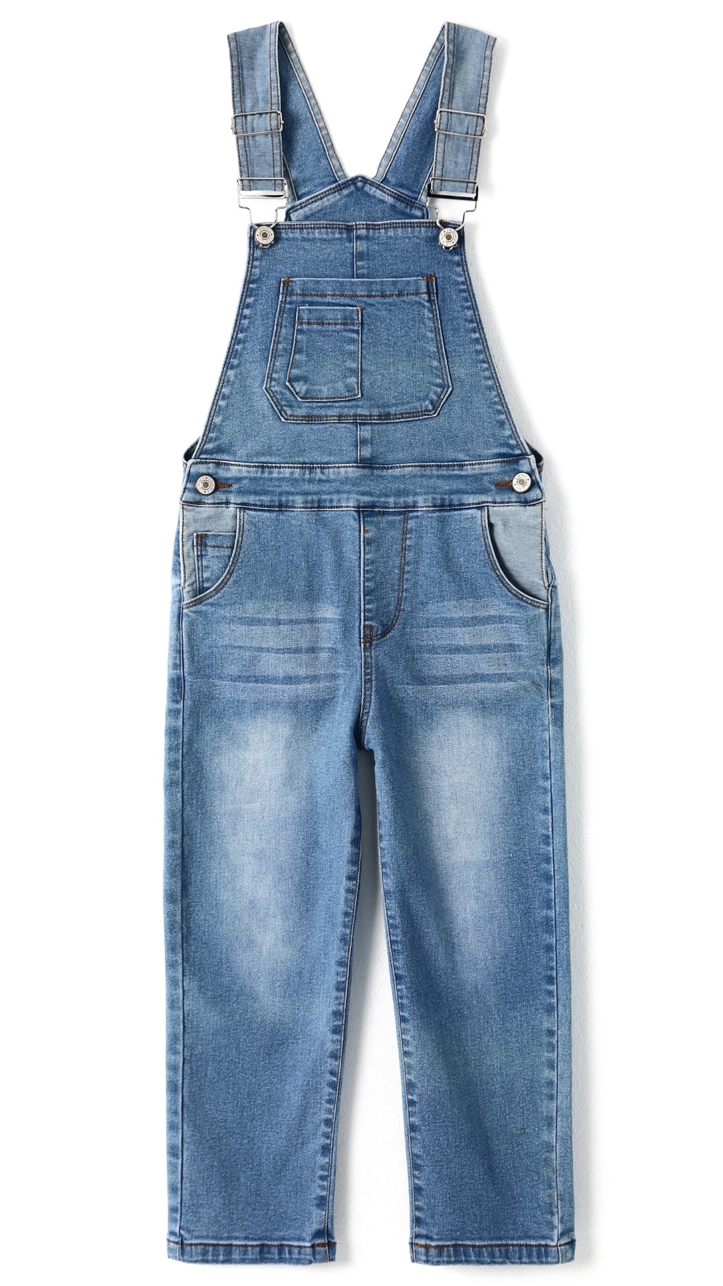 KIDSCOOL SPACE Girls Denim Overalls, Elastic Waistband Inside Washed ...