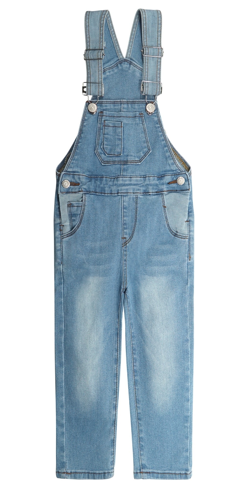 KIDSCOOL SPACE Girls Denim Overalls, Elastic Waistband Inside Washed ...