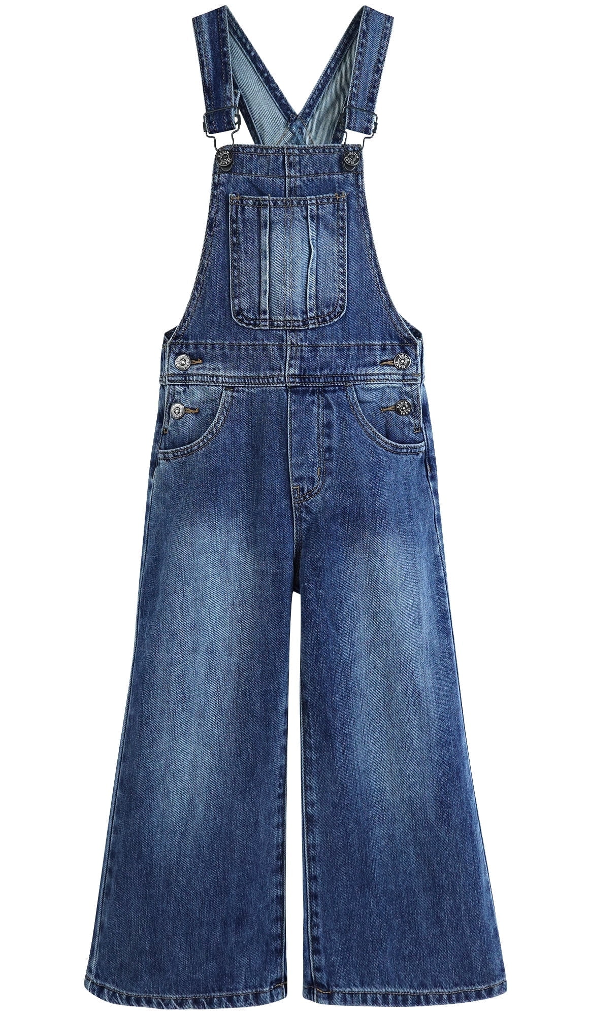 KIDSCOOL SPACE Girls Slim-fit Denim Overalls,Little Big Kids Wide-Leg ...