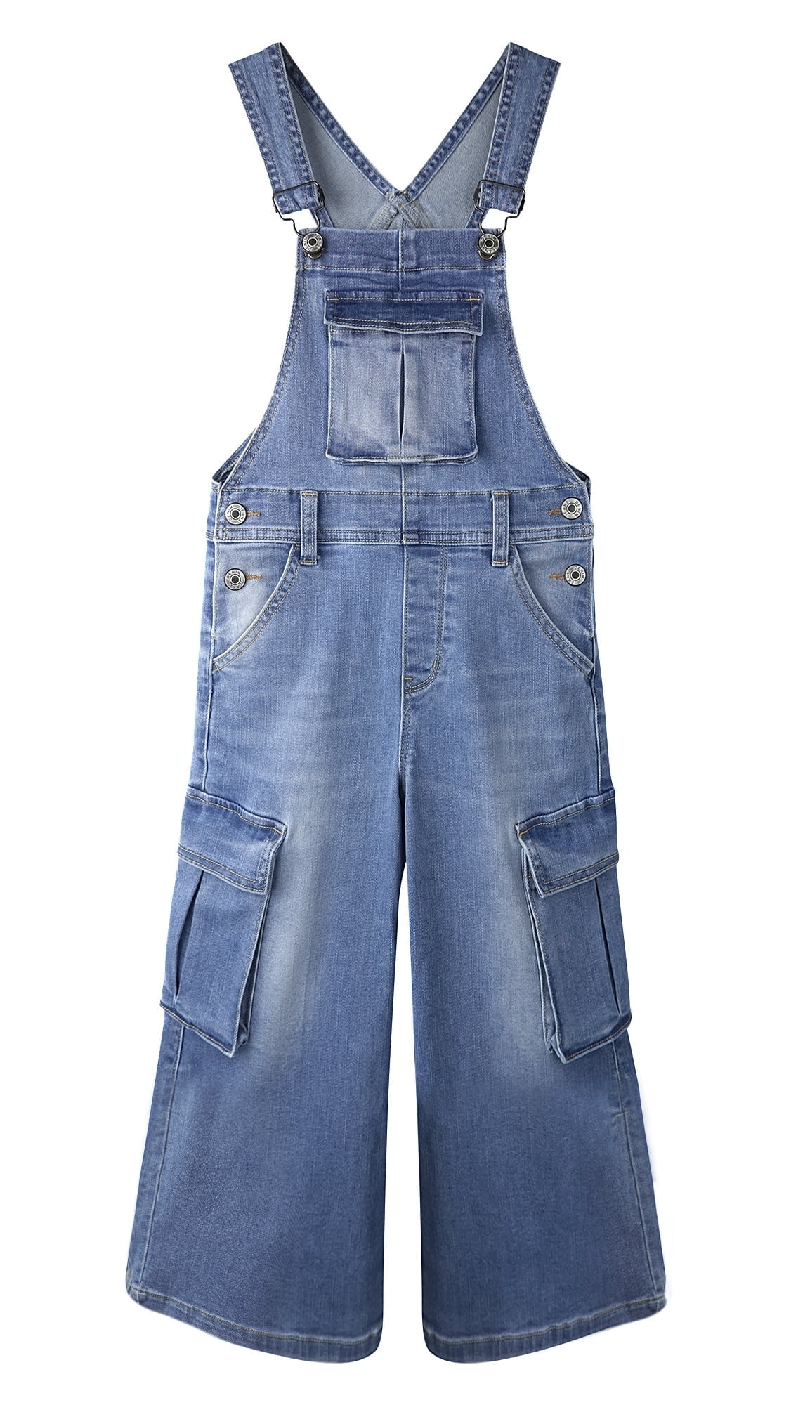 KIDSCOOL SPACE Girls Denim Overalls,Wide Leg Accordion Deep Heel ...