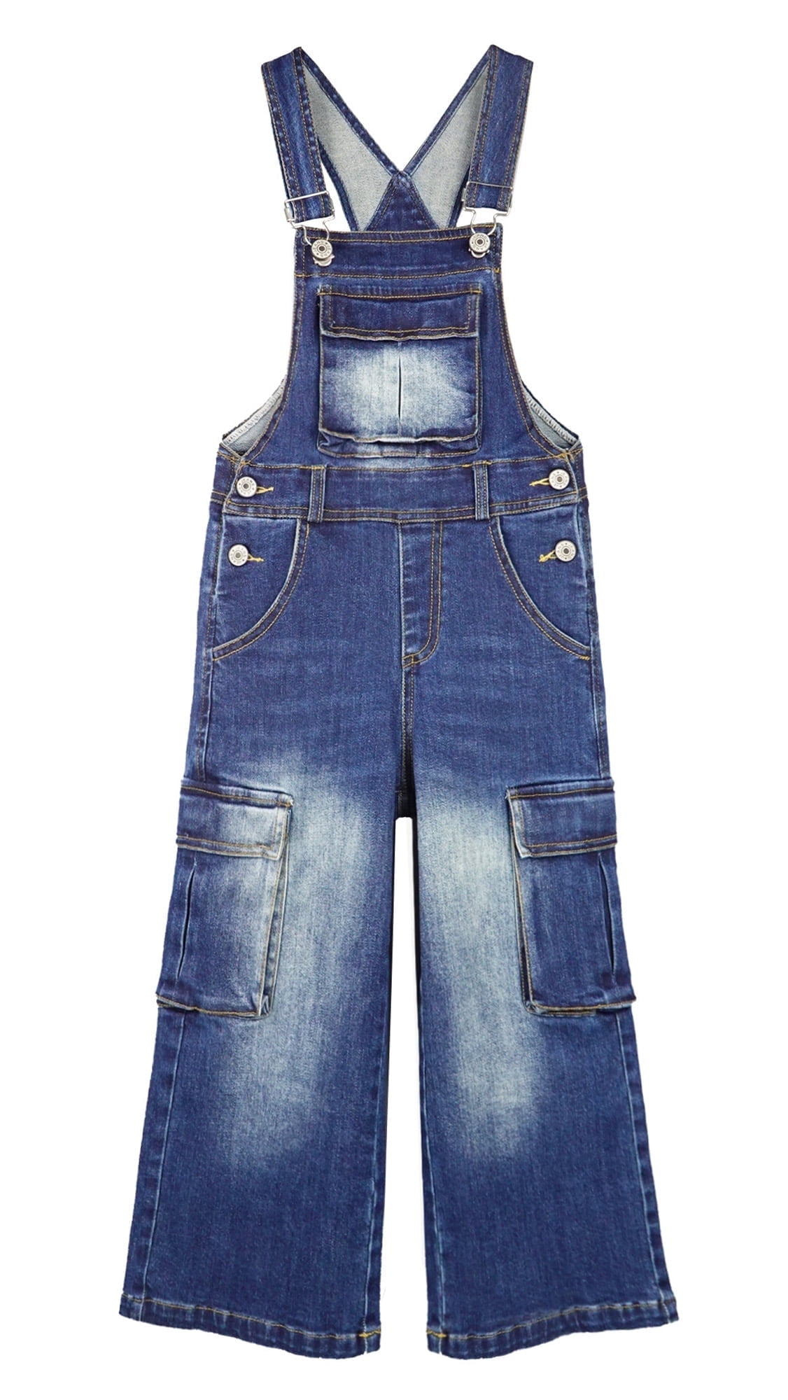 KIDSCOOL SPACE Girls Denim Overalls,Wide Leg Accordion Deep Heel ...