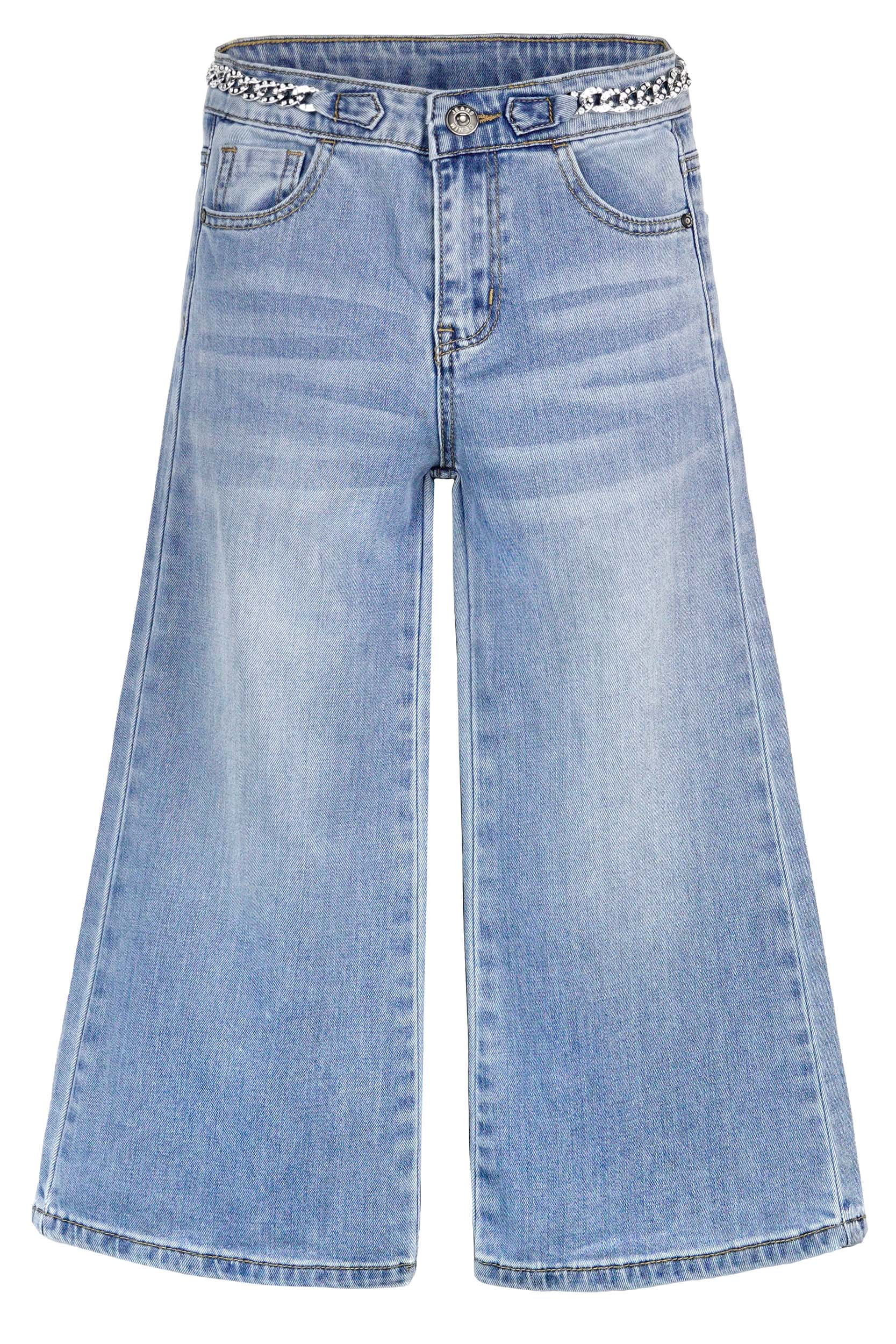 KIDSCOOL SPACE Girls Slim Fit Jeans,6T-14T Flash Chain Wide Leg Denim ...